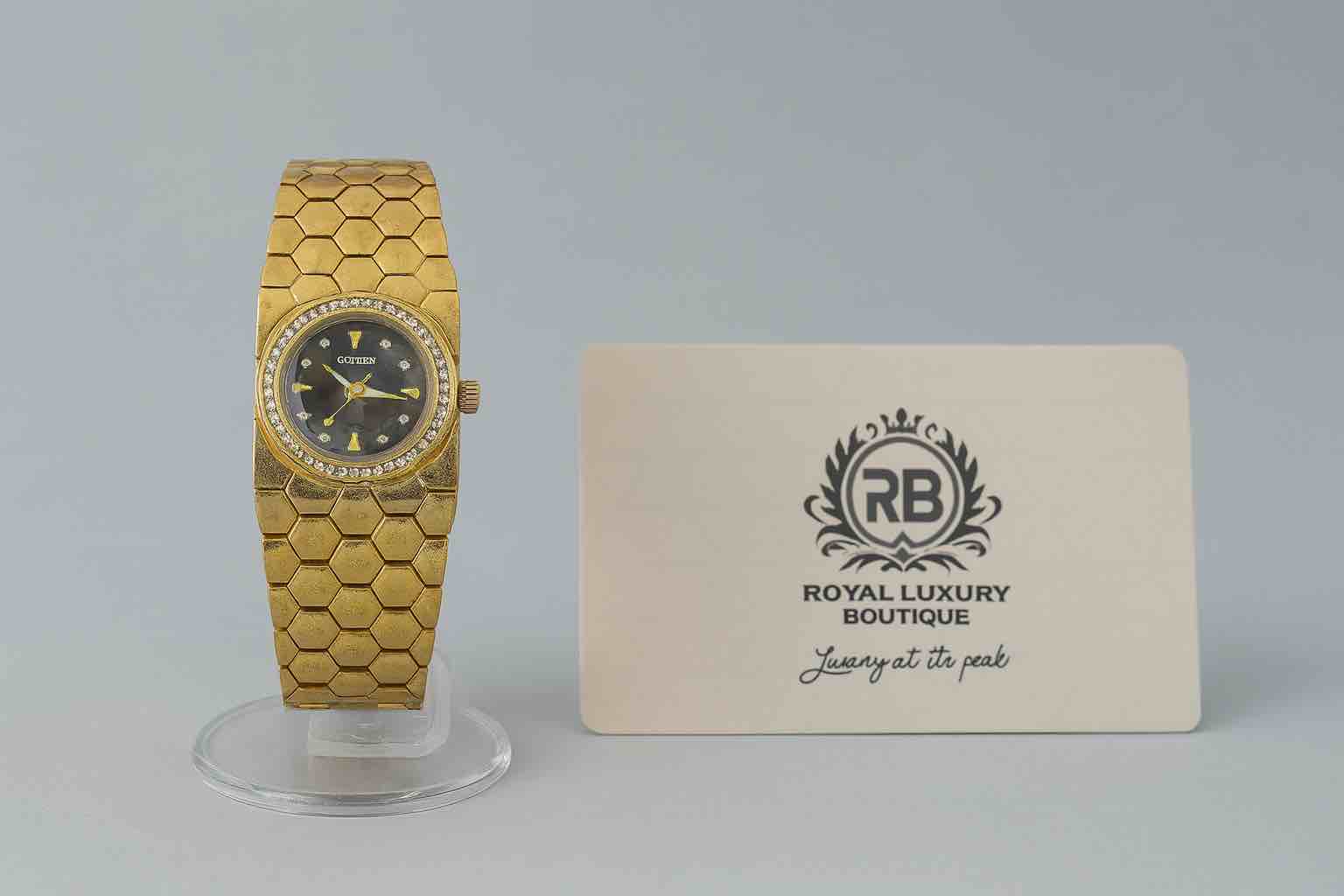 Bold Gold Watch With Signature Pattern – Royal Luxury Boutique